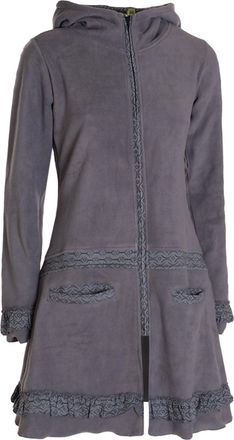 vishes Alternative Bekleidung - Damen lange Fleecejacke Fleecemantel &Uuml;bergangsjacke ECO-Fleece grau 50-52