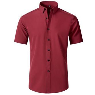 Generic Chemise &agrave; manches courtes pour homme, d&eacute;contract&eacute;e, extensible, boutonn&eacute;e, unie, classique, &eacute;l&eacute;gante, confortable, l&eacute;g&egrave;re, pour affaires, &eacute;t&eacute;, 01 Roug