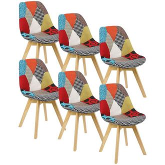Woltu Woltu - 6 x Chaises de salle &agrave; manger, Chaises scandinaves pieds en bois Style nordique Patchwork