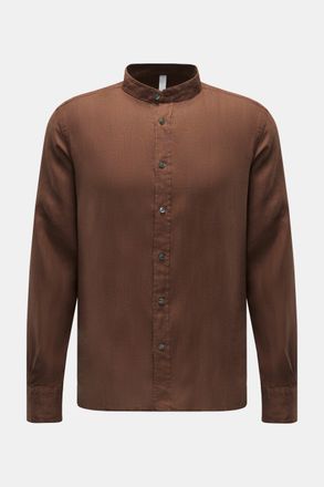 04651/ Herren - Leinenhemd Linen Guru Grandad-Kragen braun