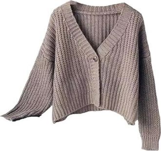 Generic Cardigan uni &agrave; manches courtes et &agrave; manches longues pour femme - Col en V - Boutonn&eacute;, marron fonc&eacute;, Taille Unique