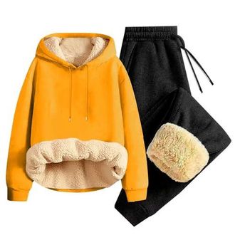 Generico Combinaison dhiver pour femme de sport en polaire chaude compl&egrave;te en molleton avec fermeture &eacute;clair &agrave; capuche et pantalon en velours complet 2 pi&egrave;ces 