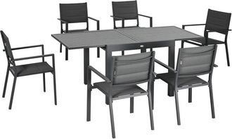 OUTSUNNY Ensemble de jardin 6 personnes chaises empilables table extensible 90/180L cm alu. textil&egrave;ne gris