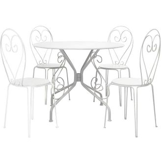 Vente-Unique Salle &agrave; manger de jardin en m&eacute;tal fa&ccedil;on fer forg&eacute; : une table D.120cm et 4 chaises empilables - Blanc - GUERMANTES de MYLIA