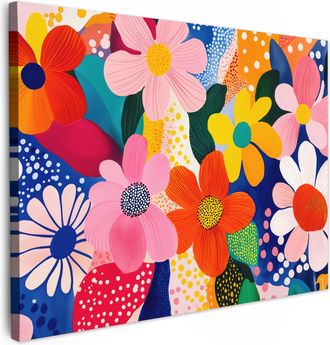 MuchoWow © Bild auf Leinwand 80x60 cm Schlafzimmer Bilder Badezimmer Wand Deko Wohnzimmer Modern Wanddeko Bilderwand Geschenk Blumen - Farbenfroh - Punkte