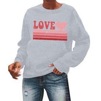Generic Sweat-shirt de Saint-Valentin 2026 pour femmes : jolies chemises de Saint-Valentin avec imprim&eacute; graphique coeur &agrave; manches longues, gris, XXL