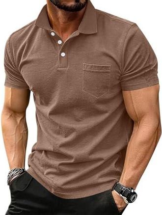 Generic Polo de golf &agrave; manches courtes pour homme - Couleur unie - Classique - L&eacute;ger - Pour l&eacute;t&eacute; - Sport - Coupe ajust&eacute;e - Avec poche de poitrine, Marron (01)