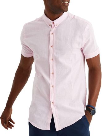 LEIF NELSON Leinenhemd Herren Sommer Kurzarm Rosa/Leinen Hemd f&uuml;r Freizeit und Business/Gemischt aus Leinen und Baumwolle/Regular Fit Gr&ouml;&szlig;e XXL