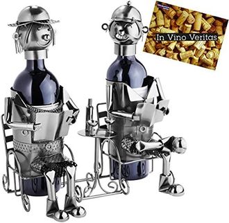 Brubaker Porte-bouteille de vin - Couple de mari&eacute;s sur banc - Sculpture en M&eacute;tal - Carte de voeux incl. - Id&eacute;e cadeau originale