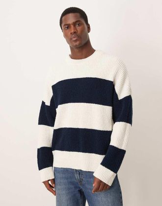 Arket Pullover aus reiner Baumwolle mit Rundhalsausschnitt und Streifen in Wei&szlig; und Marineblau