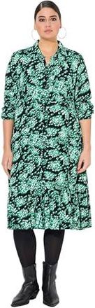 Ulla Popken Femme Grandes Tailles Robe Chemisier Coupe évasée, col Chemise et Manches 3/4 Noir 46+ 834191100-46+