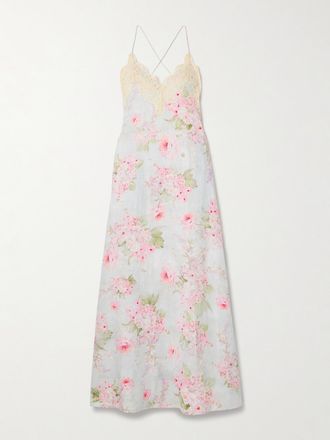 Zimmermann Halliday Maxikleid Aus Leinen Mit Blumenprint Und Spitzenbesatz - Blau