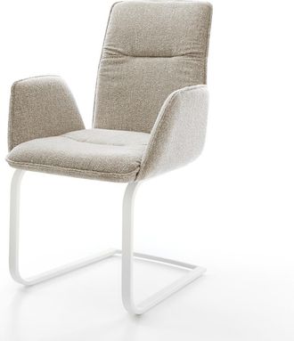 DELIFE Freischwinger Vinja-Flex Webstoff Soft Beige Freischwinger flach Wei&szlig;, Esszimmerst&uuml;hle