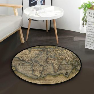 Mnsruu Teppich mit antiker Weltkarte im Vintage-Stil, rund, f&uuml;r Wohnzimmer, Schlafzimmer, 92 cm Durchmesser