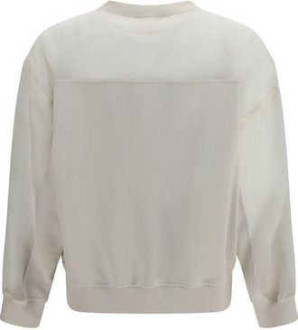 Brunello Cucinelli Cotton with Organza Sleeves Sweatshirt - White
