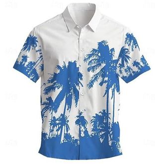 Keephen Palmier Impression 3D Boutonn&eacute;e Chemise pour Femmes Hommes Nouveaut&eacute; Hawaiian Chemises Manches Courtes Plage Aloha Chemise