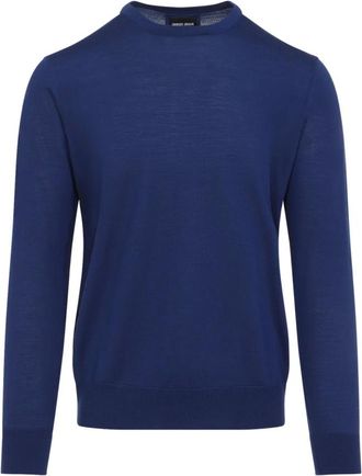Giorgio Armani Homme, Pulls, Bleu, Taille: M Virgin Wool Crew Neck Sweater