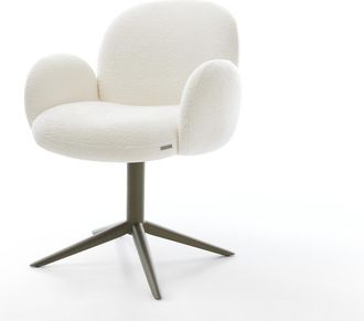 DELIFE Drehstuhl Nube-Flex mit Armlehnen Boucl&eacute; Soft Beige Fu&szlig;kreuz Effektfinish Titan 360&deg; drehbar Wippfunktion Taschenfederkern, Esszimmerst&uuml;hle