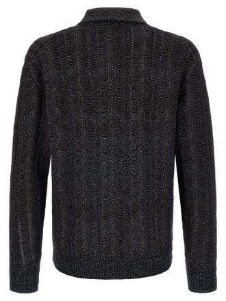Missoni Wool-Blend Zigzag Knit Cardigan - charcoal