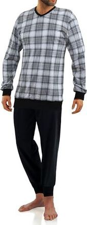 Sesto Senso Pyjama Long Homme et Poignets Col en V Jambes avec Revers Coton Motif Carreaux 2576/43 L