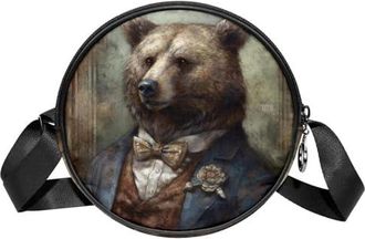 Generic Sac &agrave; bandouli&egrave;re rond pour femme, petit sac &agrave; bandouli&egrave;re vintage avec fermeture &eacute;clair, bretelles r&eacute;glables, sac &agrave; main rond d&eacute;contract&eacute; pour femmes