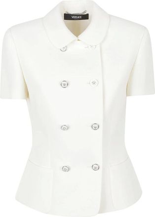 Versace Femme, Vestes, Blanc, Taille: 38 FR Veste Crois&eacute;e &agrave; Manches Courtes