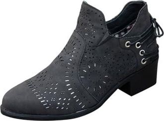 Generic Bottines &agrave; lacets confortables &agrave; bout pointu pour femme - Couleur unie - Talon &eacute;pais - Pour le travail et les loisirs, Noir, 39.5 EU