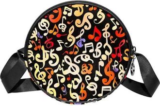 Generic Sac &agrave; bandouli&egrave;re rond pour femme, motif musical, petit sac &agrave; bandouli&egrave;re avec fermeture &eacute;clair, bretelles r&eacute;glables, sac &agrave; main rond d&eacute;contract&eacute; pour