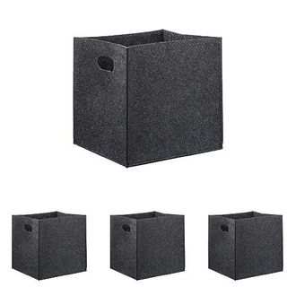 Relaxdays 10021973_139 Quadratischer Filzkorb, H x B x T: 30 x 30 x 30 cm, faltbar, mit 2 Trage&ouml;ffnungen, Regalkorb, anthrazit (Packung mit 4)