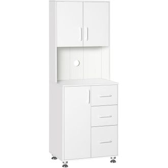 HOMCOM Buffet haut cuisine - HOMCOM - 3 portes, 3 tiroirs et plan de travail - panneaux de particules - 60 x 40 x 160 cm - blanc