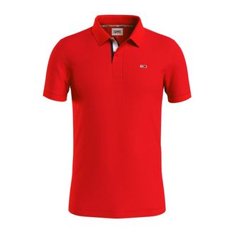 Tommy Jeans Rotes Baumwoll-Logo-Front-Bio-Polo - - Tops - Herren - Rot - M