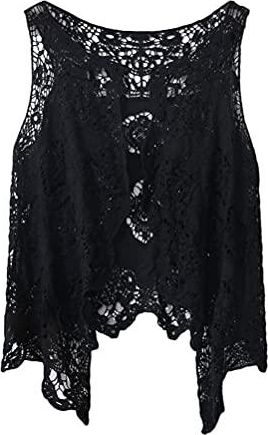 ORANDESIGNE Femmes Gilet Cardigan été Hippie Gilet Crochet Creux Dentelle Irrégulière Boho sans Manches Cardigan Court Gilet Irrégulier Ajouré Cardigan Beachwear 