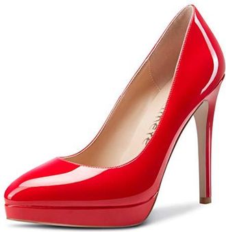 Castamere Escarpins Plateforme Femme Mode Aiguille Talon Hauts 12CM Heel Shoes Rouge Vernis Chaussures EU 43.5