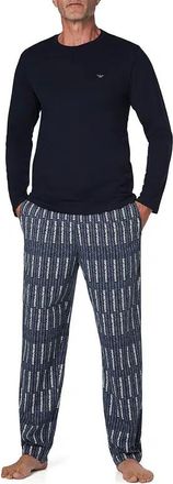 Emporio Armani Herren Pyjama blau Jersey-Baumwolle Gemustert