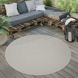 Paco Home Tapis Ext&eacute;rieur Rond R&eacute;sistant Aux Intemp&eacute;ries Balcon Terrasse Tapis De Cuisine Moderne Monochrome, Dimension:160 cm Rond, Couleur:Ivoire