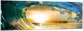 Arttor Panorama Bilder auf Glas 160x50cm Glasbild Ozean Welle Sonne Klima Groß XXL Wanddeko Bild im Glas Schlafzimmer Küche Wandbilder Dekoration Wohnzimmer 
