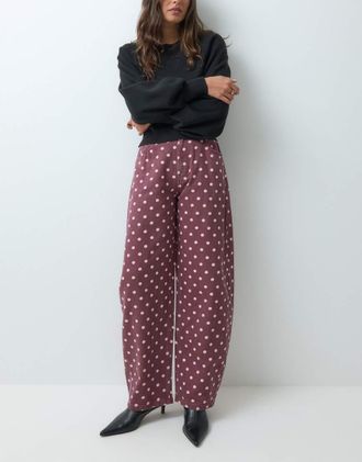 Miss Selfridge jean barrel &agrave; pois marron