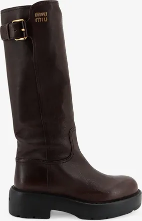 Miu Miu Leather boots with embossed lettering logo - MIU MIU - gender_Woman