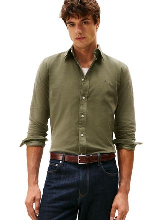 Tommy Hilfiger Herrenhemd, lang&auml;rmlig, Corduroy, Normale Passform, Knopfleiste mit Langen &Auml;rmeln, aus Cord, Normale Passform, Herren (1 St&uuml;ck), Gr&uuml;n, M