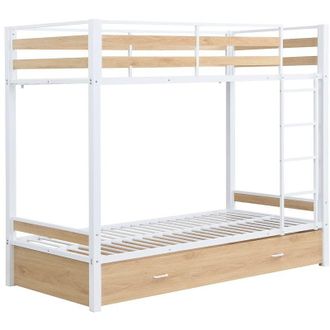 Vente-Unique Lits superpos&eacute;s 2 x 90 x 190 cm - 1 tiroir - M&eacute;tal et MDF - Coloris : Naturel et blanc - CASIDIA