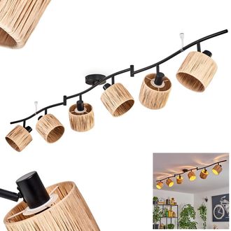 HOFSTEIN Deckenleuchte Granja, moderne Deckenlampe aus Metall/Bast in Schwarz/Naturfarben, Leuchte 6-flammig im skandinavischen Design mit verstellbaren Strahl
