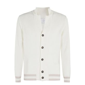 Eleventy Top mit V-Ausschnitt und Kontrastbesatz - - Knitwear - Herren - Wei&szlig; - S