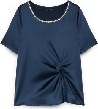 Fiorella Rubino Femme, Blouses et Chemises, Bleu, Taille: 46 FR T-shirt bi-mati&egrave;re avec drap&eacute; et strass