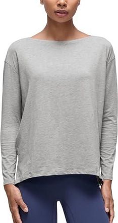 CRZ YOGA Femme Coton Pima Col Rond Confort T-Shirt de Sport Yoga Fitness Athlétique à Manches Longue Chiné Gris Moyen 38