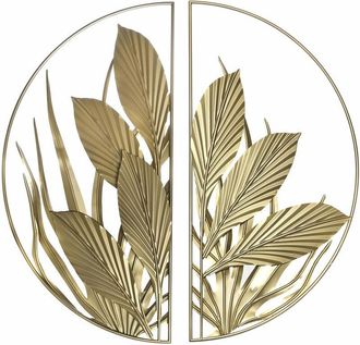 DKD Home Decor Dkd Home Decor - Wanddekoration Set 2 Metall 80x2x80 Gold Metallbl&auml;tter mehrfarbig Farbmaterial Familien Wanddekorationen Details