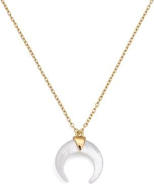 Singularu Collier Moonset Nacre. Pendentif en argent 925 avec demi-lune en nacre. Chaîne taille unique. Finition plaqué or 18 kt. Bijoux pour femme