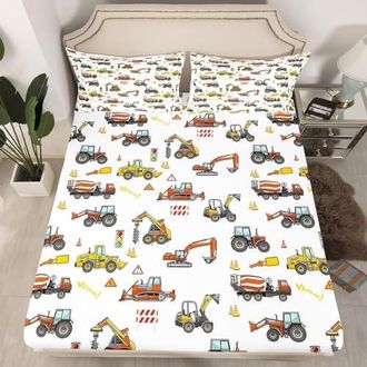 Generic Drap Housse 120x190 Voiture de Dessin Animé, 3D Véhicule Dingénierie Drap-Housse 120 x 190, Drap Plat 1 Personne, Drap Housse Enfant avec 2 Taies dore