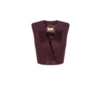 Elisabetta Franchi Femme, Vestes, Violet, Taille: 36 FR Gilet Cr&ecirc;pe avec Revers en Satin