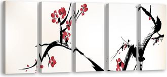 Feeby Leinwandbild 200x80 cm Aquarell Kirschblüte Japan 5 TLG Bild Kunstdruck Wand Bild Deko Wohnzimmer Wohnungs Natur Orientalisch Abstraktion Rosa