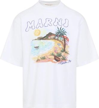 Marni Homme, Tops, Blanc, Taille: XL T-Shirt Col Rond